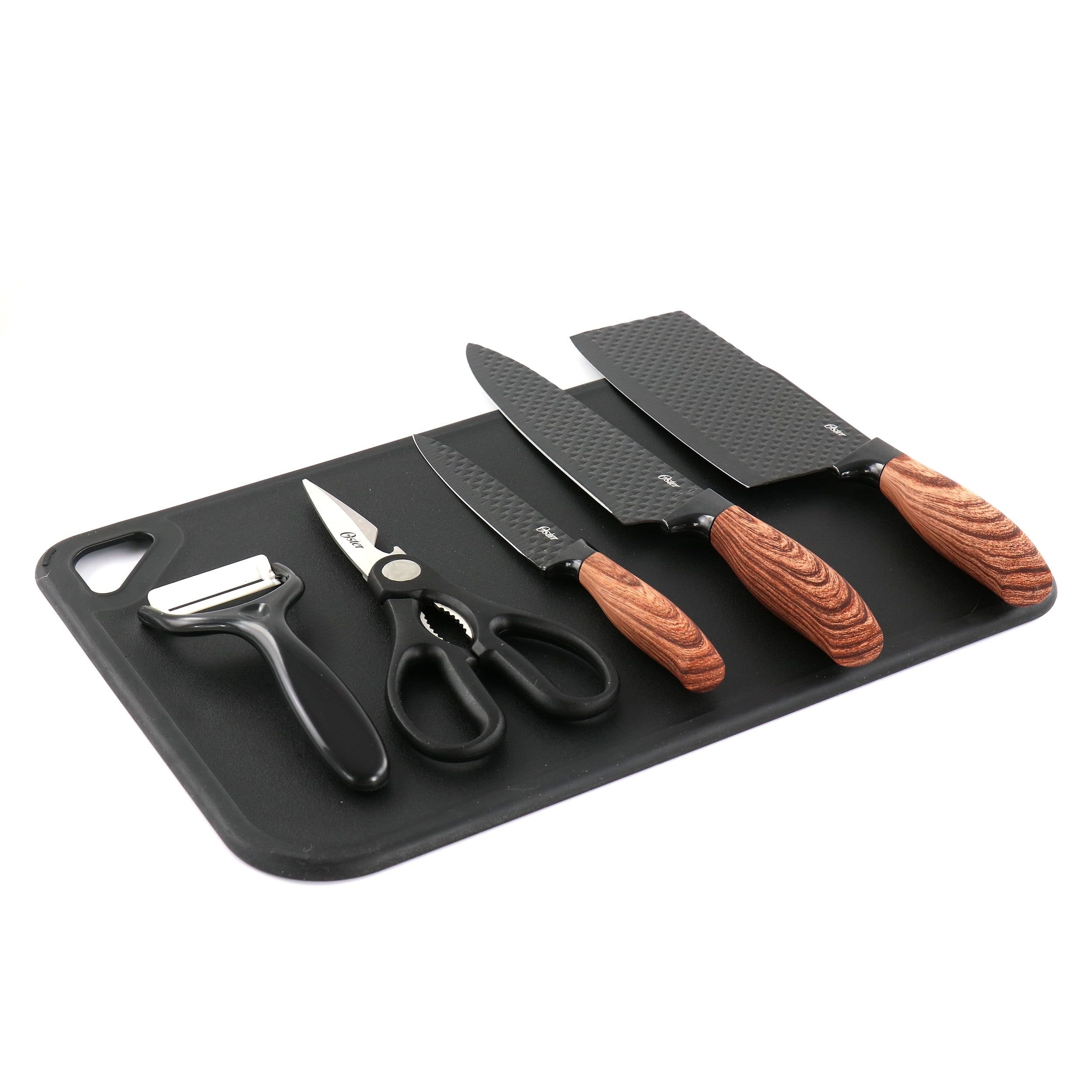 Oster 6-Piece Black Stainless Steel Cutlery Set with Cutting Board ...